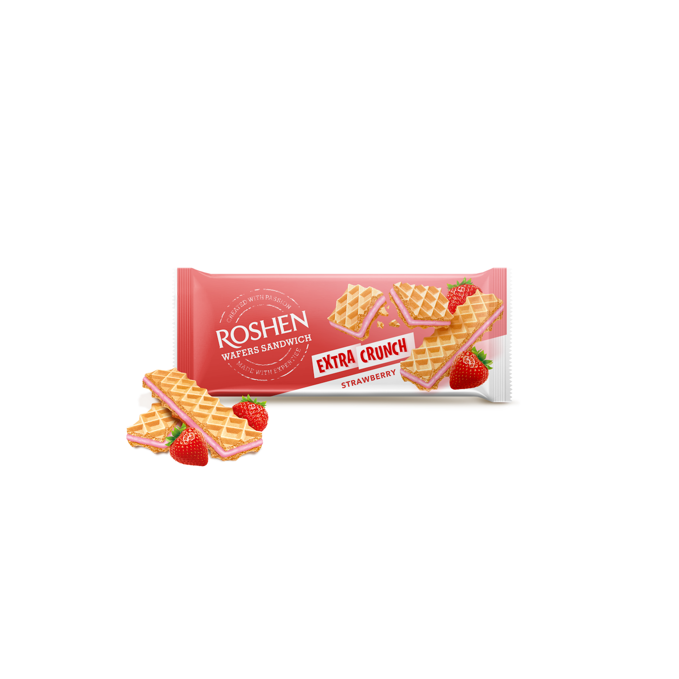 Roshen Wafers Sandwich Crunch Strawberry 142gr - Roshen.gr